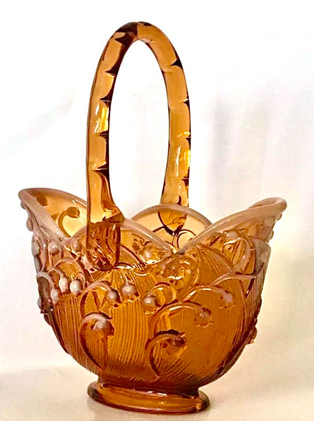 Fenton Amber Basket With Lily of the Valley, Gift - Etsy