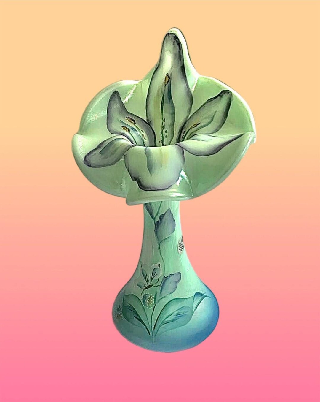 Rare 1998 Fenton Floral Interlude Jack-in-the-pulpit Vase Sea Green ...