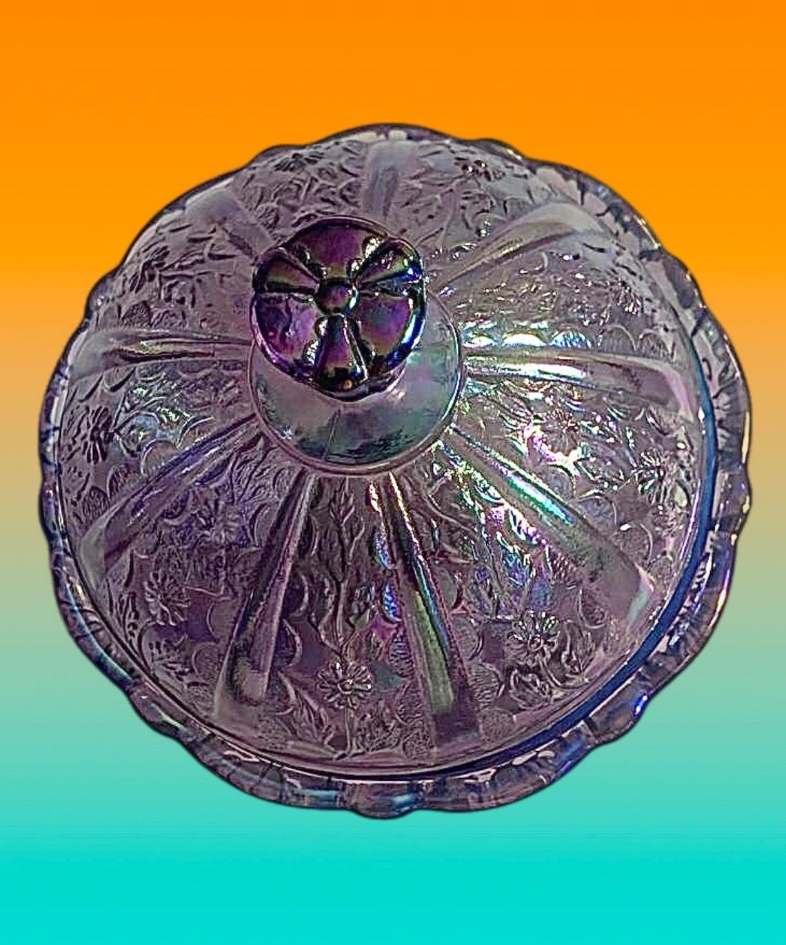 Fenton Compote Candy Dish - Paneled Daisy_light Purple Iridescent ...