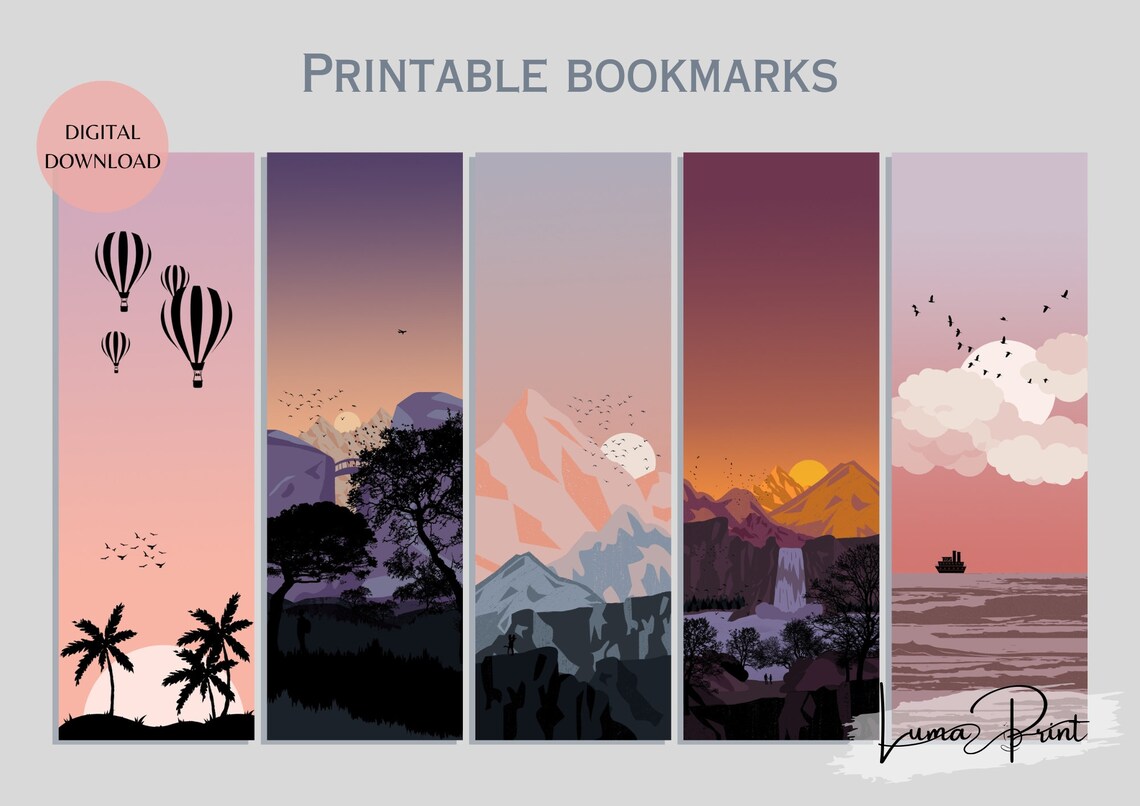 Printable Bookmark Sunset and Nature Digital Bookmark - Etsy
