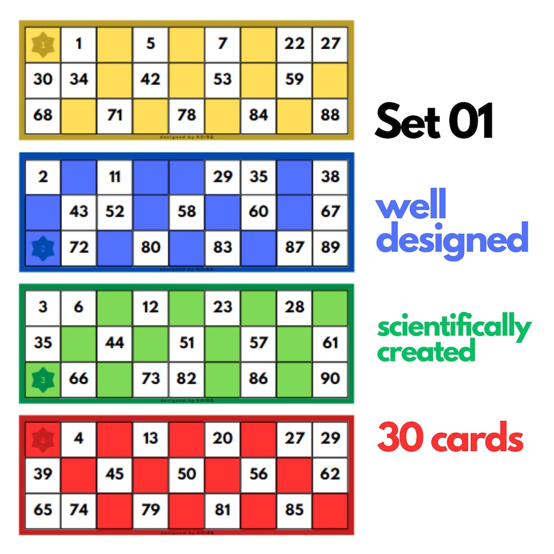 Tombola Tickets 30 Cards Ready to Print Perfect Equality Serie 01 8 Sheets PDF Tombala Cards ...
