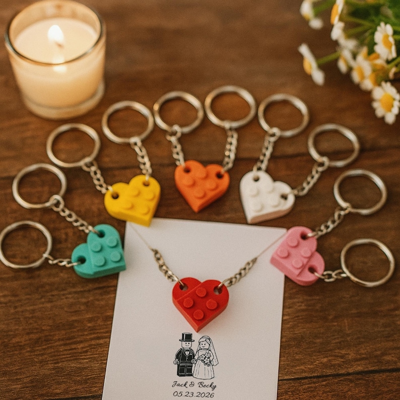 12 Pack LEGO Heart Keychain Set – Customizable Wedding Favors, Bride ...
