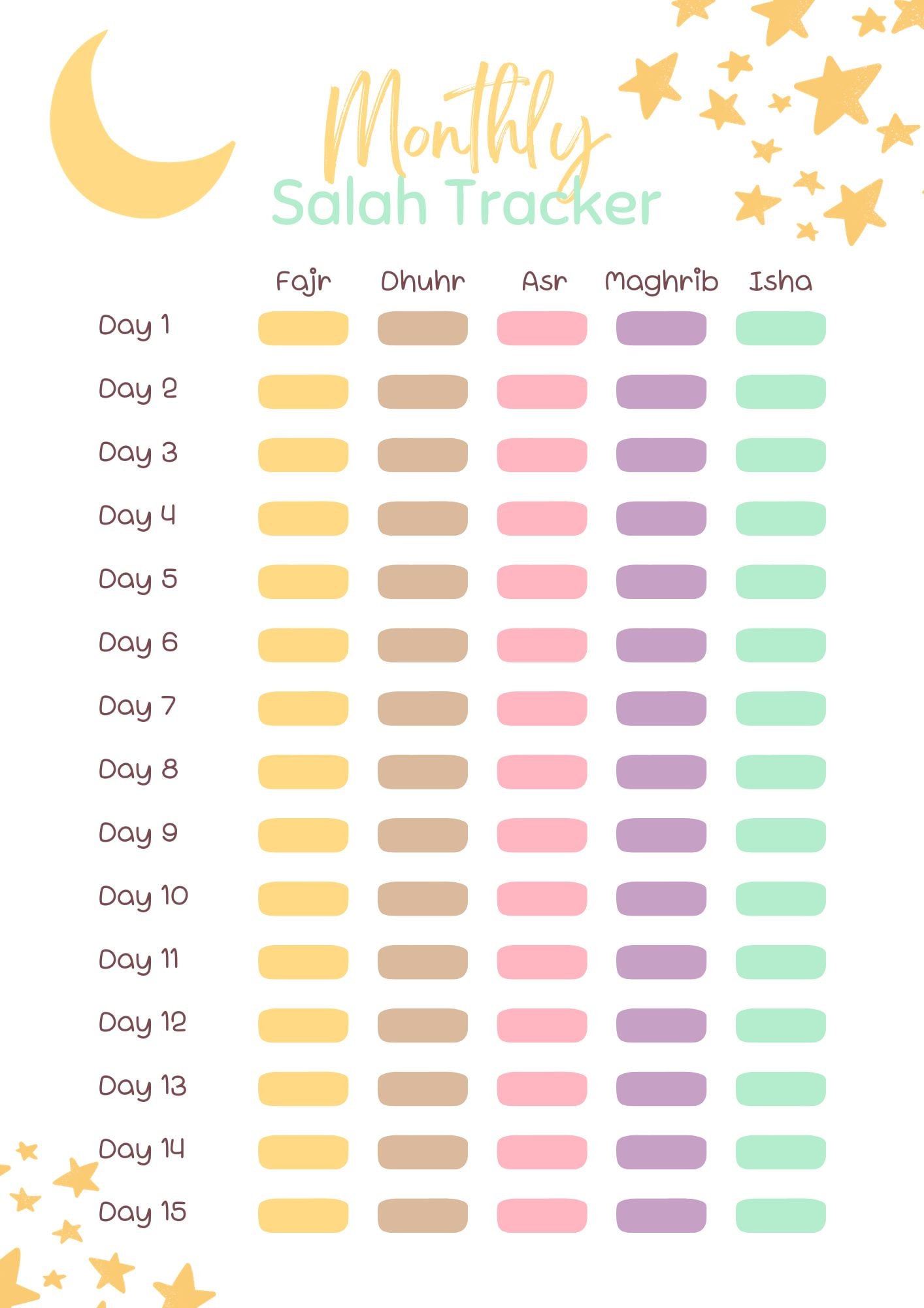 Monthly Salah Tracker. Islamic Printable Salat/salah Tracker, for ...