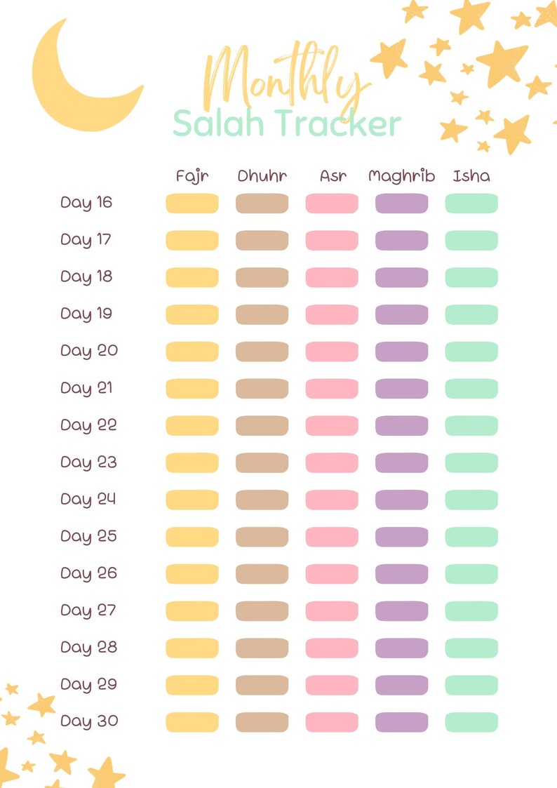 Monthly Salah Tracker. Islamic Printable Salat/salah Tracker, for ...