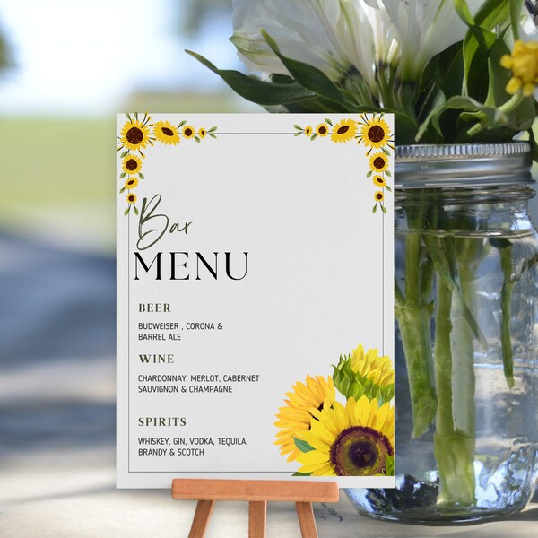 Sunflower Bar Menu Template - Etsy