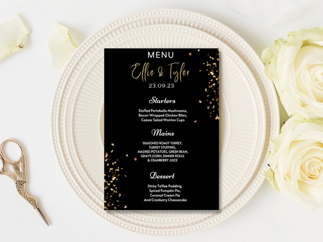 Black & White Wedding Table Menu Card Template Wedding Dinner Menu Wedding Buffet Card Template ...