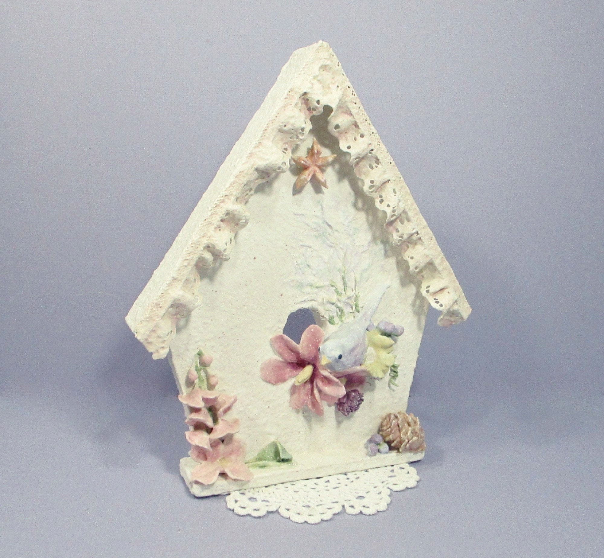 Decorative Wooden Floral Birdhouse Plaque . Shabby Chic Wood Bird House ...