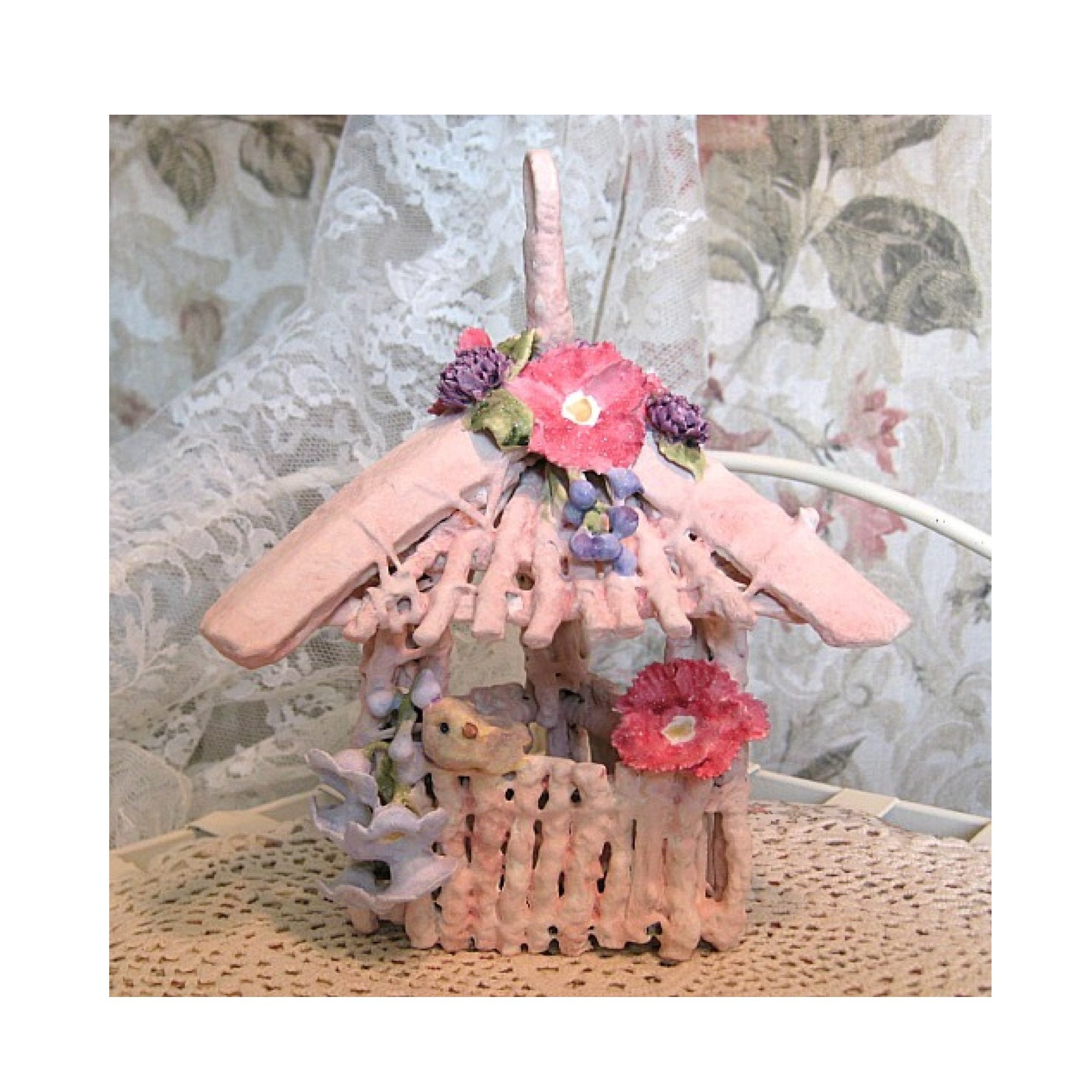 Tropical Tiki Hut Bird and Flower Sculpture Figurine . Tiki Bar Decor ...
