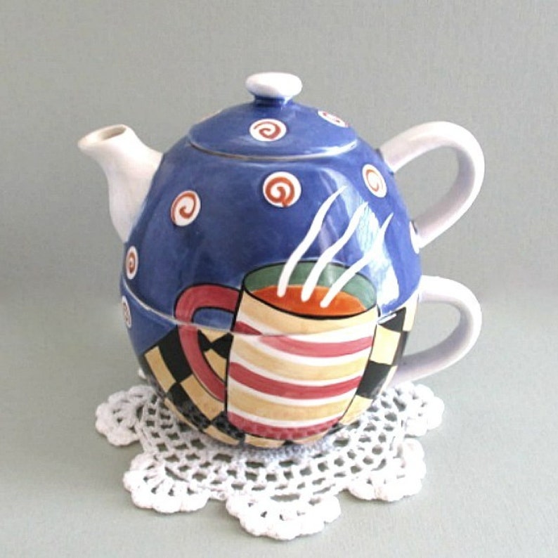 Jazz Cafe Teapot . Ceramic Teapot and Cup . Stackable . Teapot - Etsy