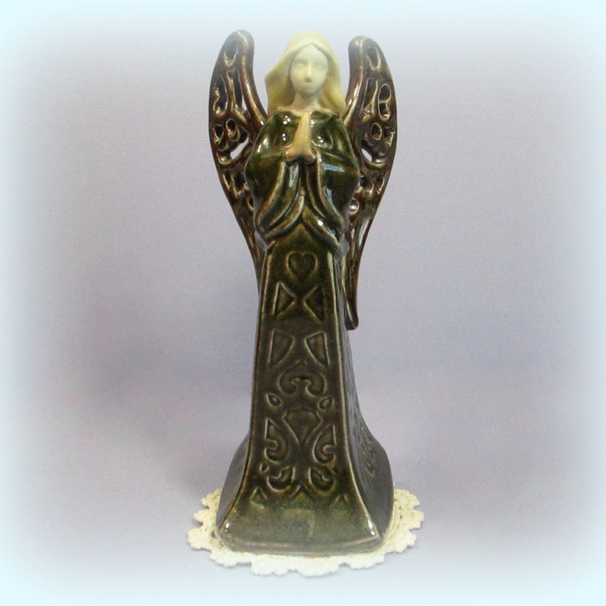 Praying Angel Figurine . Ceramic Angel Statue . Pottery Angel Figure ...