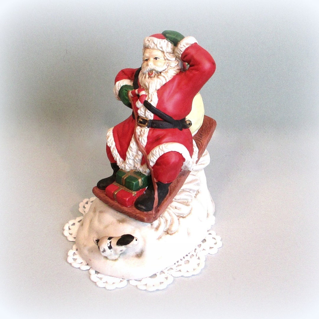Sledding Santa Claus Figurine Music Box. we Wish You a Merry Christmas ...