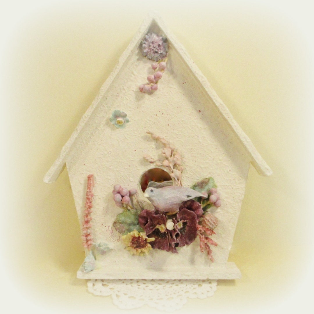 Decorative Bird House Flower Arrangement . Shabby Chic Floral Bird ...
