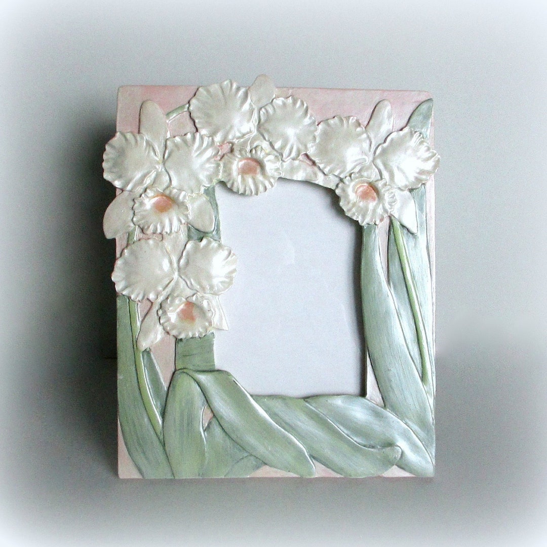 Embossed White Orchid Tropical Flower Picture Frame: 3.5 X 5. Elegant ...