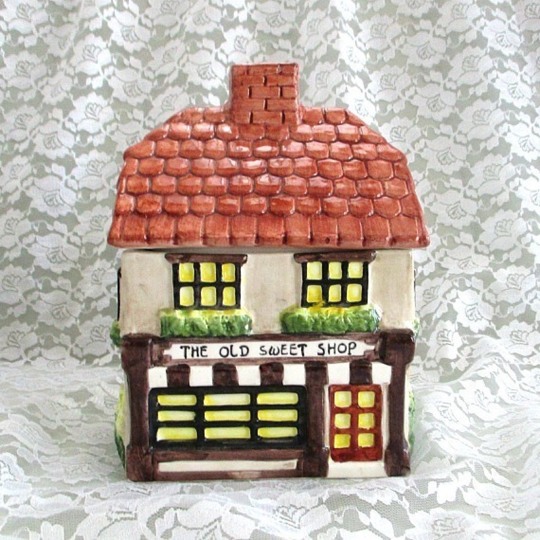 Village Candy Shop Ceramic Cookie Jar . Hand Painted Country Village ...