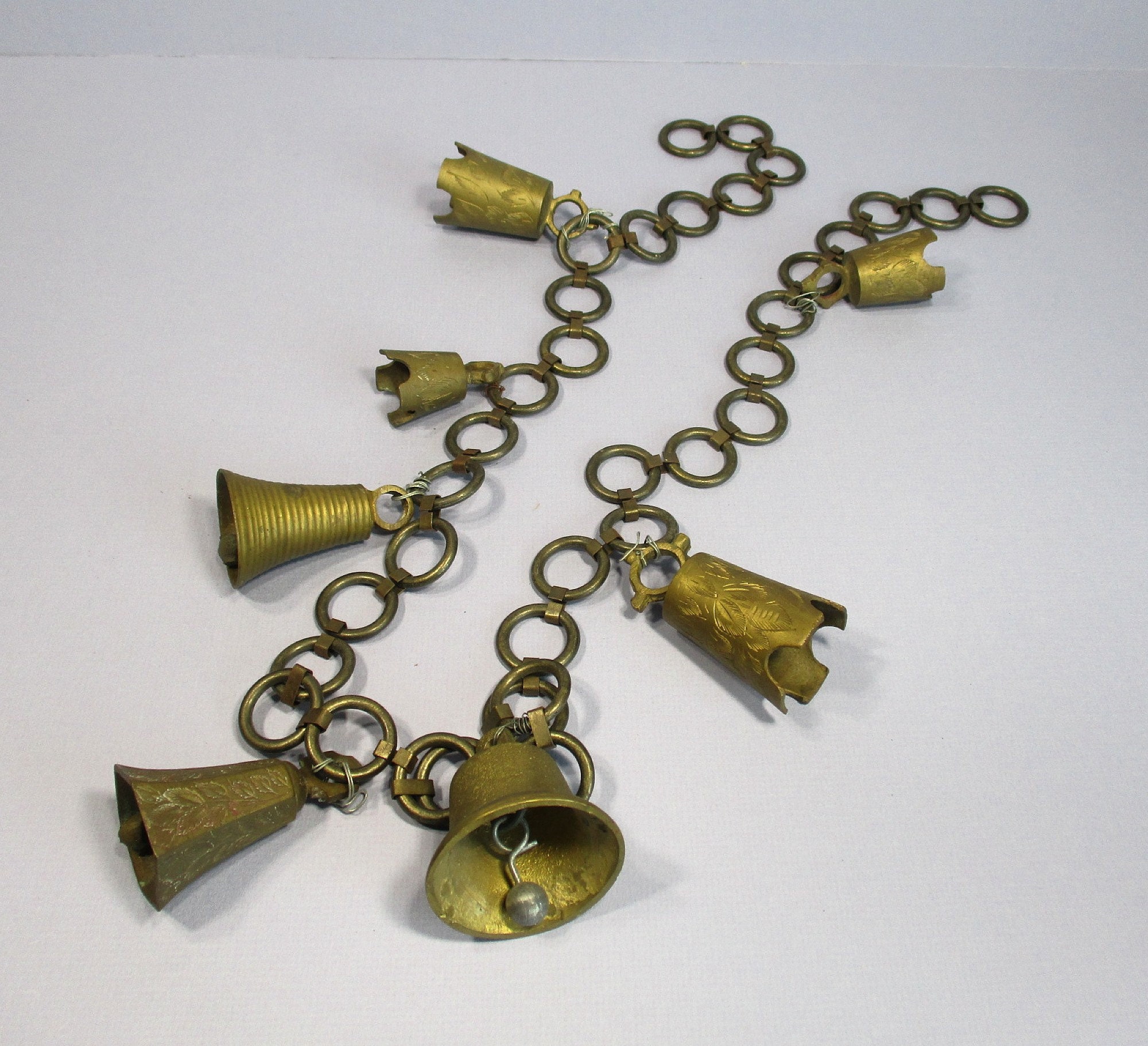 Vintage Brass Bells. 7 Solid Brass Bells. Etched Bells. - Etsy