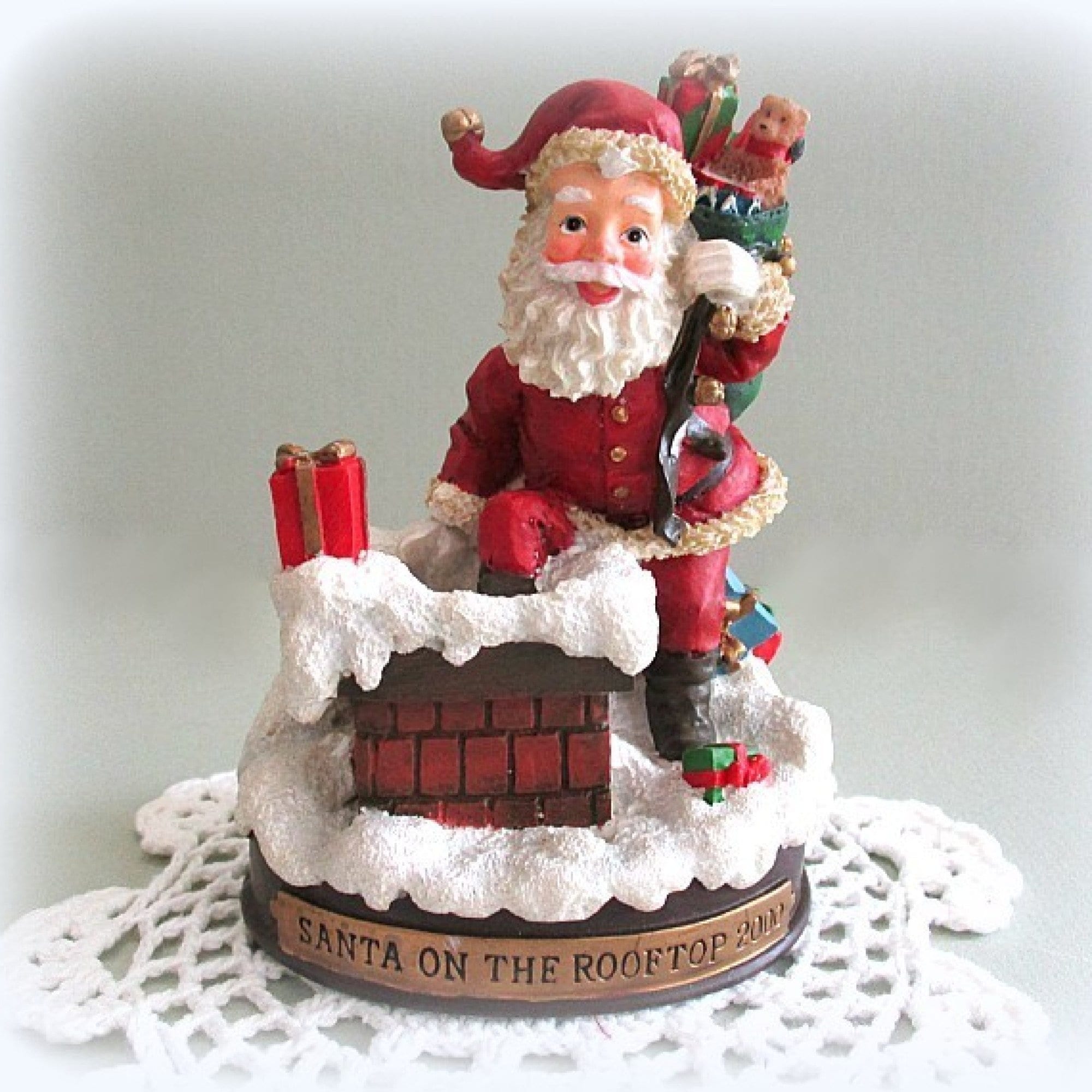 Santa on Rooftop Chimney Figurine Christmas Samta Claus With - Etsy