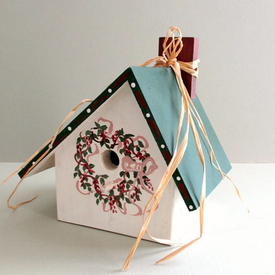 Decorative Indoor Birdhouse With Chimney and Slanted Roof . Whimsical ...