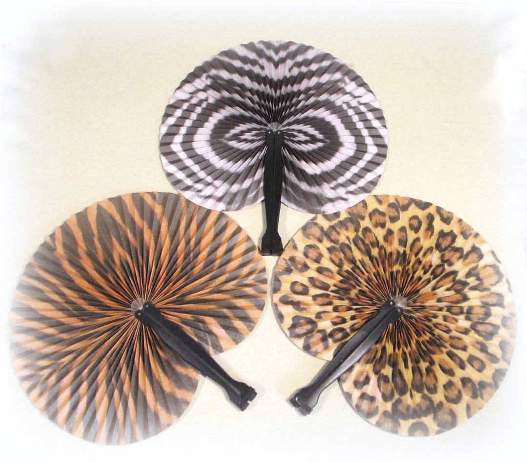 Safari Animal Print Folding Paper Hand Fans ~ Set of 6 ~ 3 Leopard & 3 ...