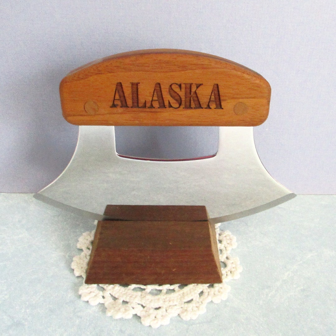 Alaskan Ulu Knife With Stand . Wood Handle Chef Knife . Unique Kichen ...