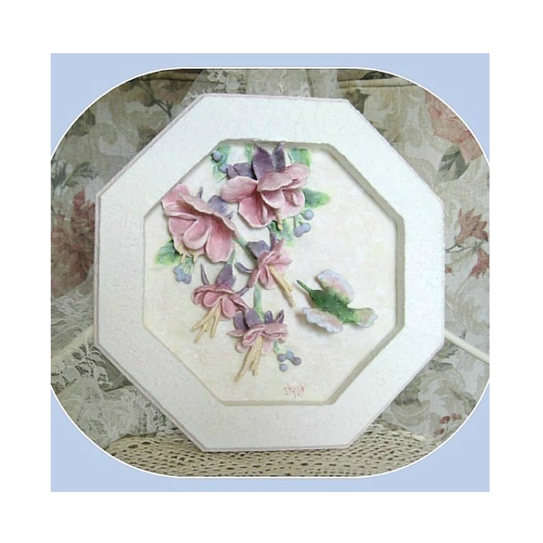 Hummingbird Pink Floral Arrangement Wall Plaque . Shabby Chic Nursery ...
