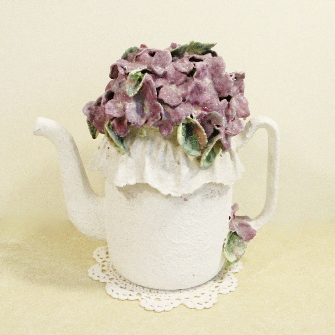 Elegant Victorian Teapot Arrangement ~ Unique Purple Violets 3d Clay ...