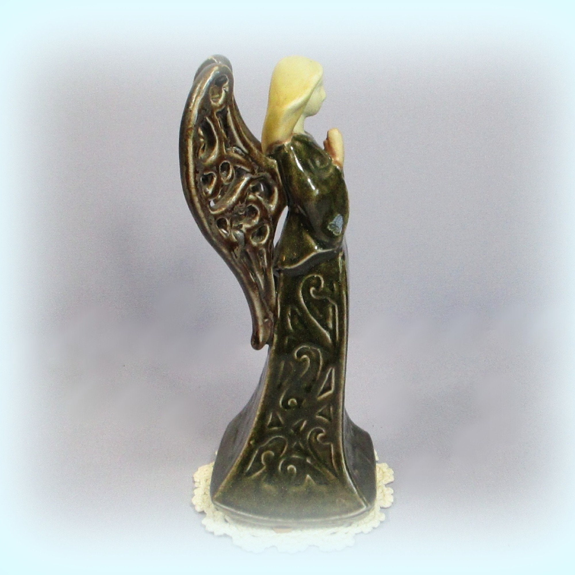 Praying Angel Figurine . Ceramic Angel Statue . Pottery Angel Figure ...