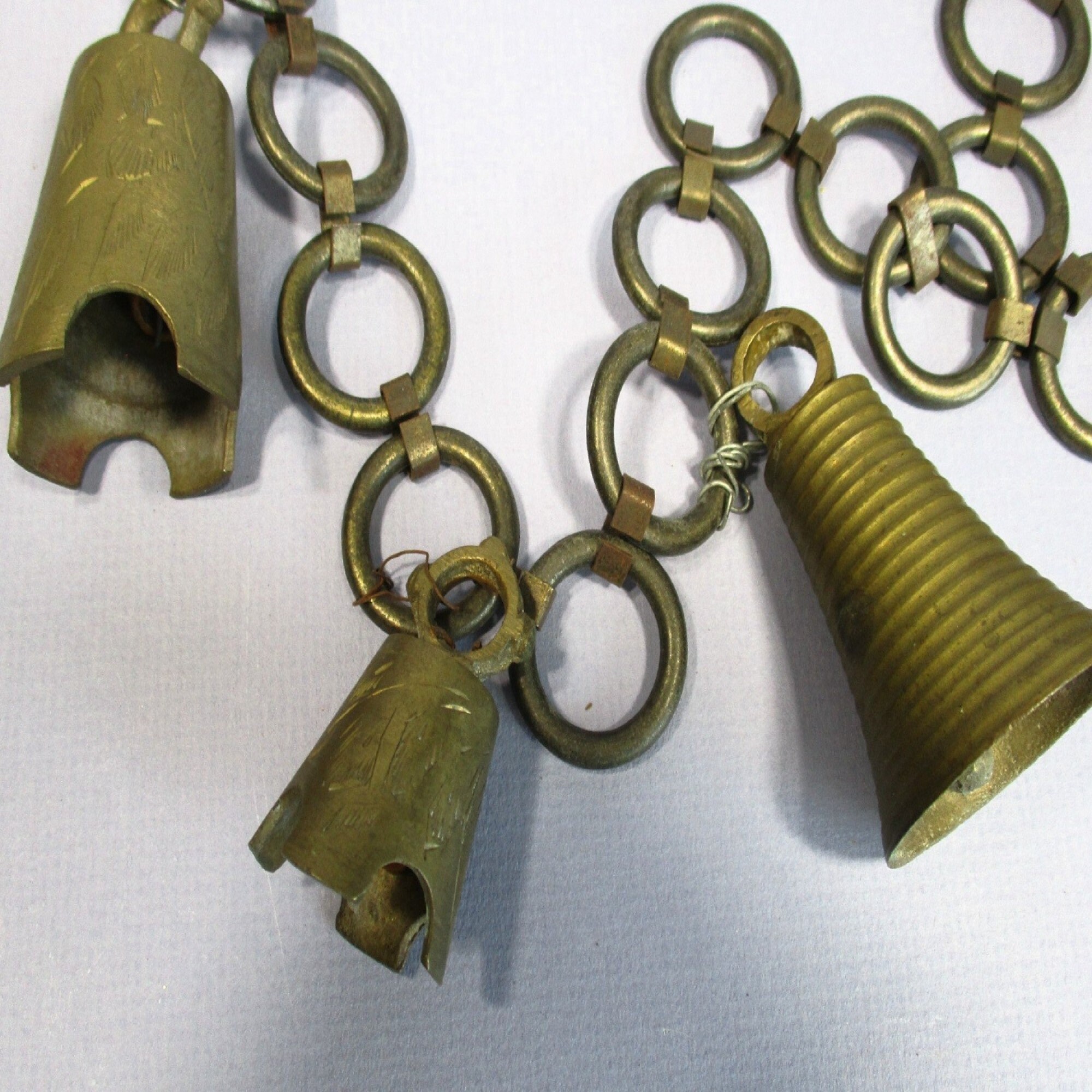 Vintage Etched Solid Brass Hanging Door Bells . 40 Metal Chain. Rustic ...
