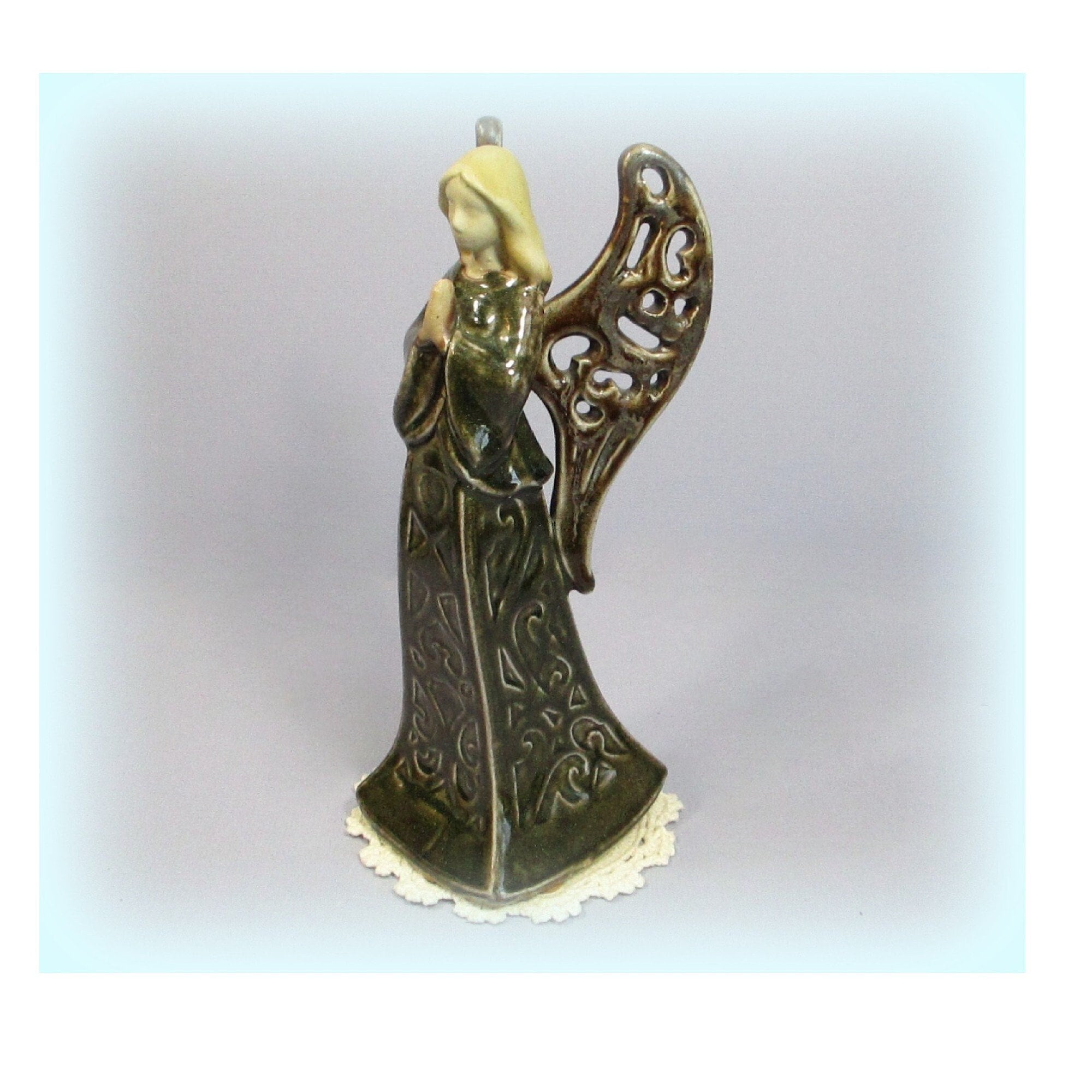 Praying Angel Figurine . Ceramic Angel Statue . Pottery Angel Figure ...