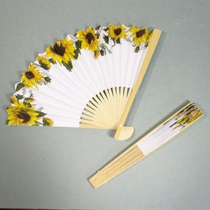 Sunflower Paper & Wood Folding Floral Hand Fans 4 . Wedding Party ...