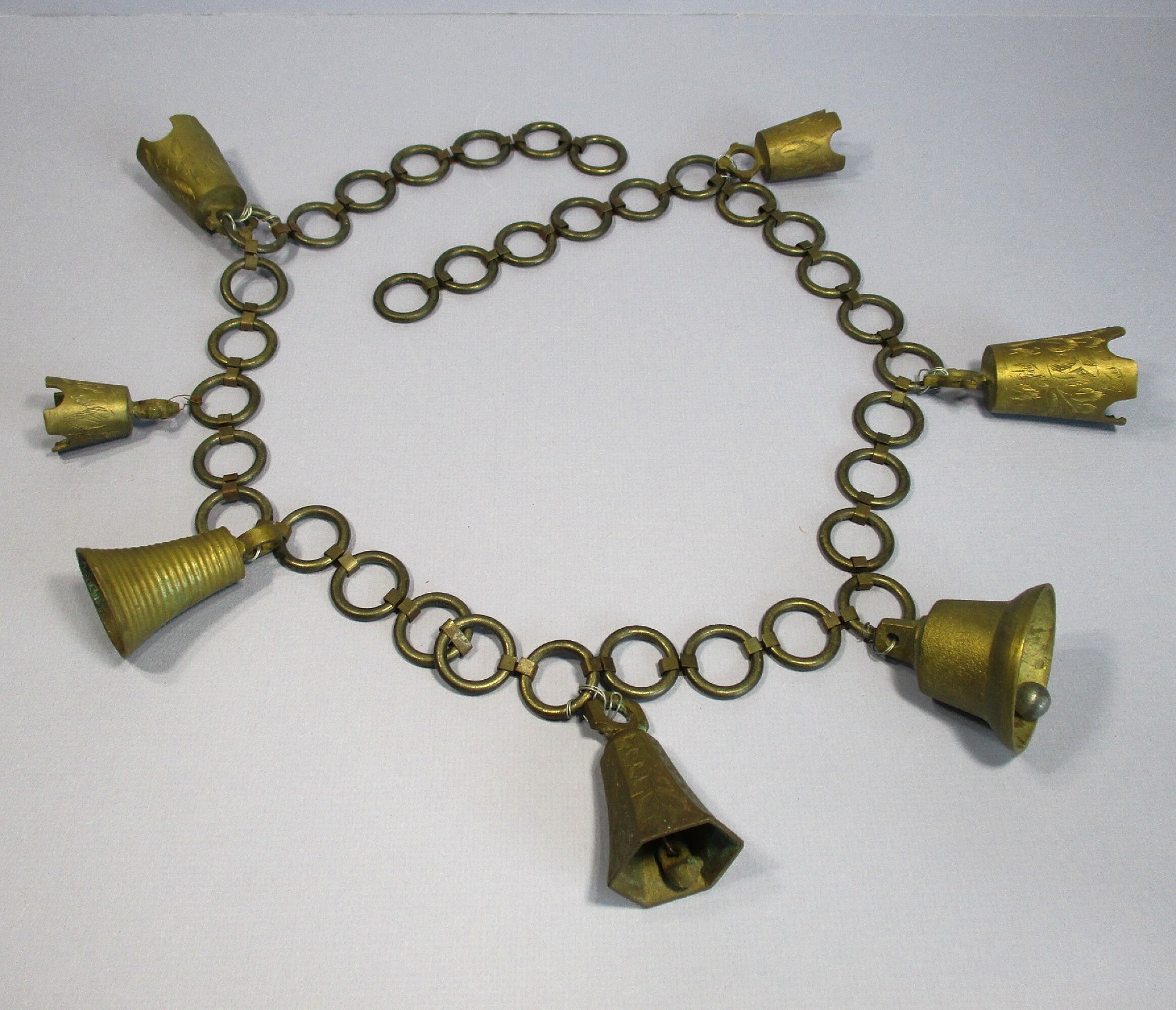 Vintage Etched Solid Brass Hanging Door Bells . 40 Metal Chain. Rustic ...