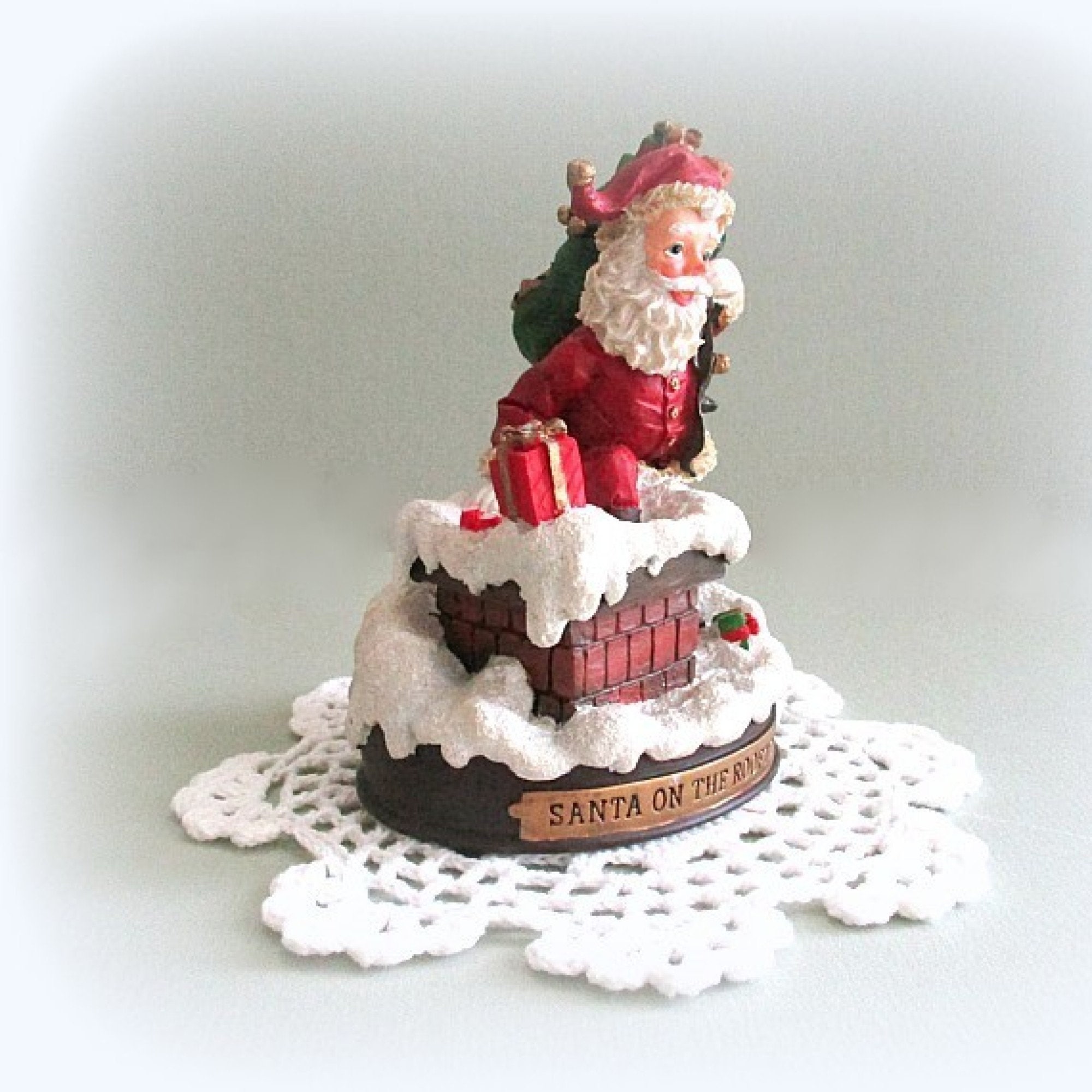 Santa on Rooftop Chimney Figurine Christmas Samta Claus With - Etsy