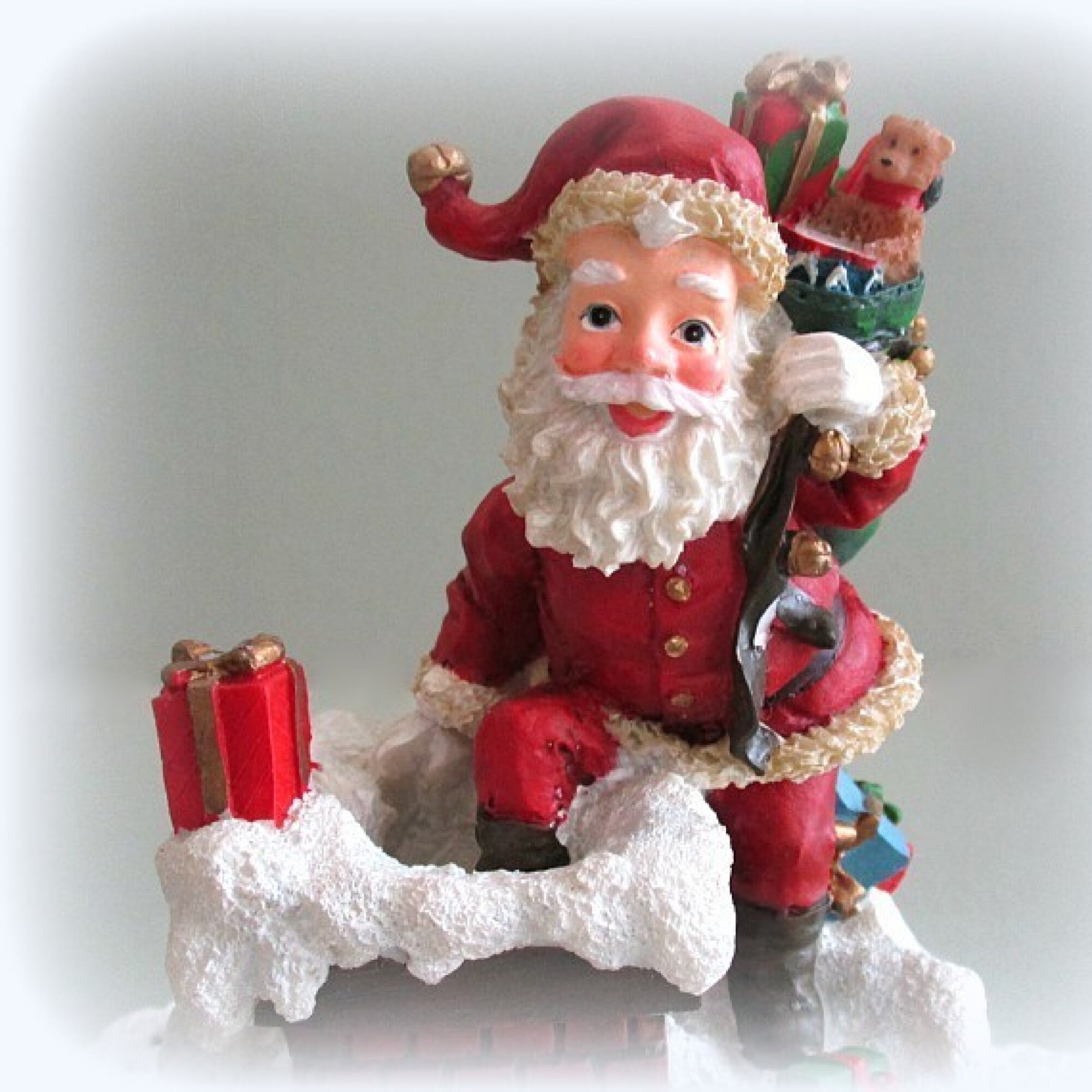 Santa on Rooftop Chimney Figurine Christmas Samta Claus With - Etsy