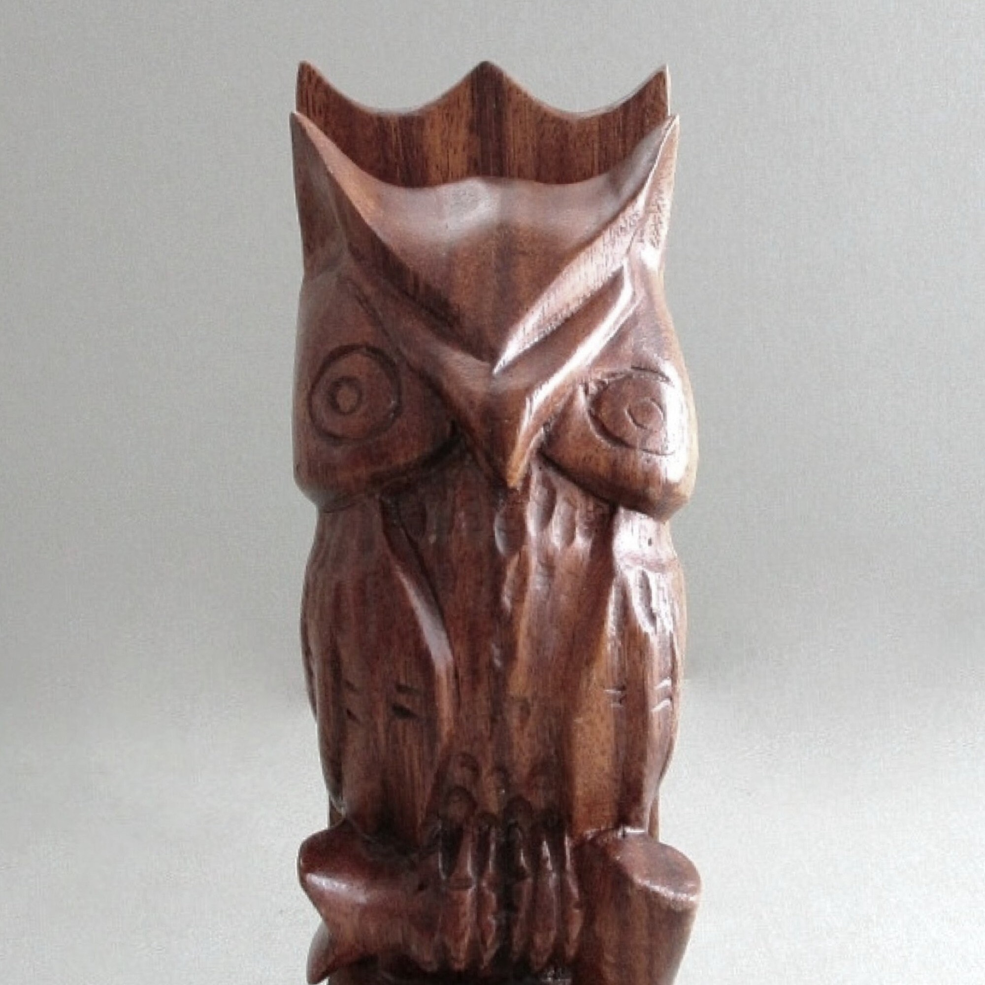 Vintage Carved Wood Brown Owl Sculpture Figurine . Retro Rustic Wooden ...