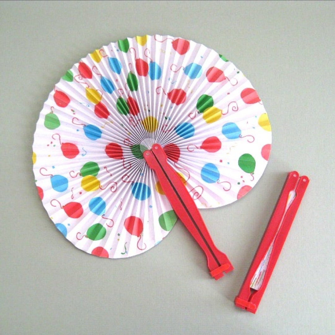 Birthday Party Balloons Folding Paper Hand Fan Favors. Set of 6 - Etsy