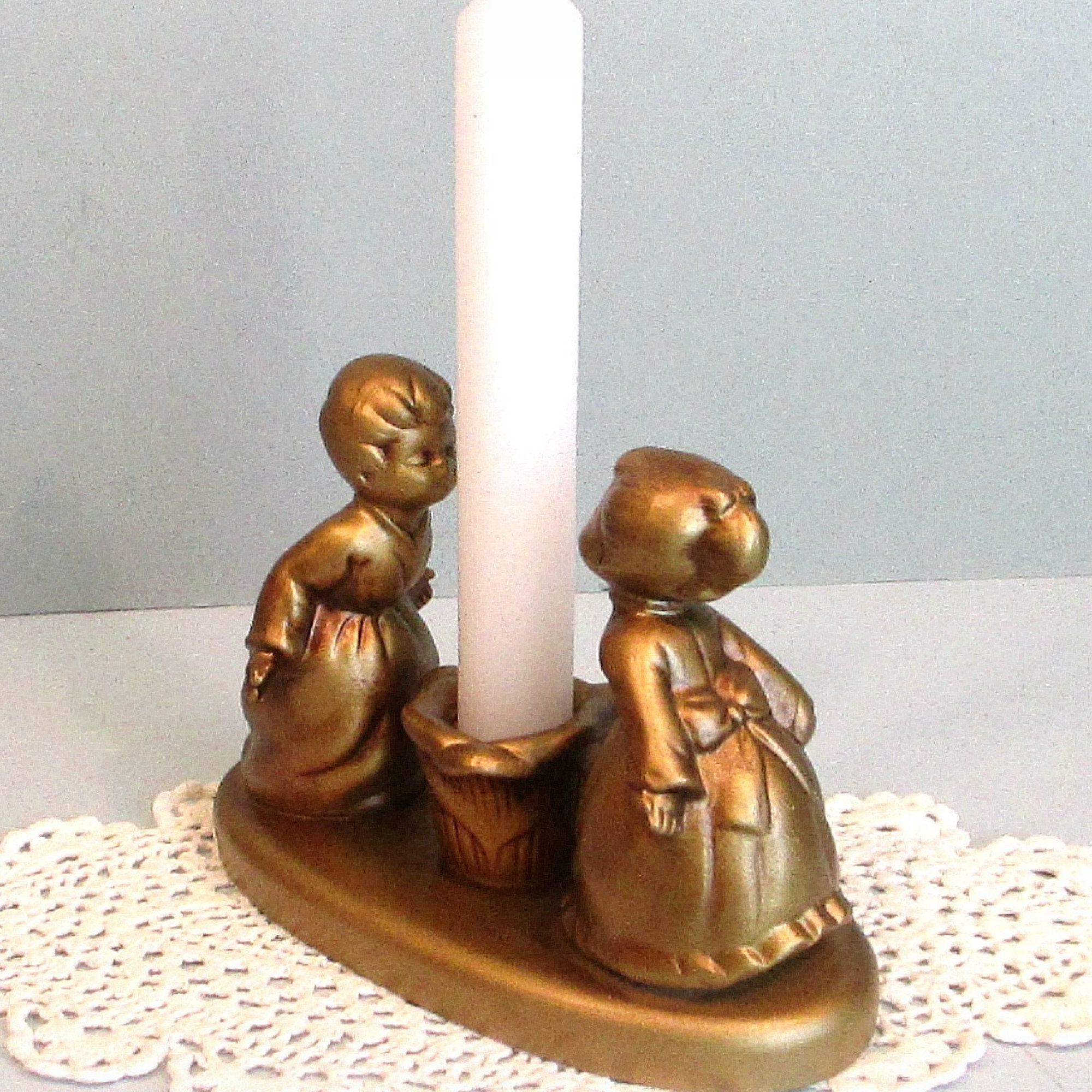 Boy and Girl Kissing Figurine Candle Holder, Vintage Couple Kissing ...