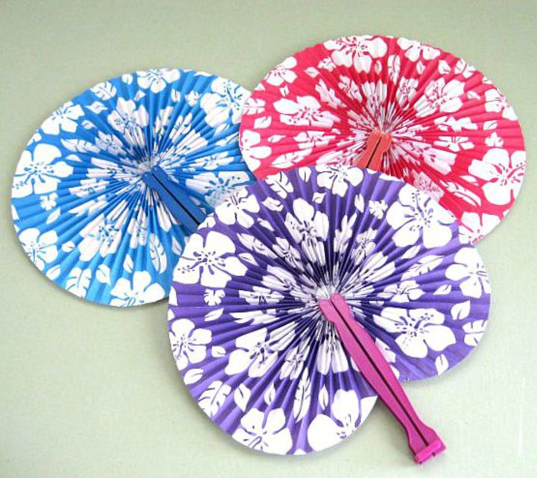 Tropical Hibiscus Flower Folding Paper Hand Fans: Hawaiian Luau Party ...