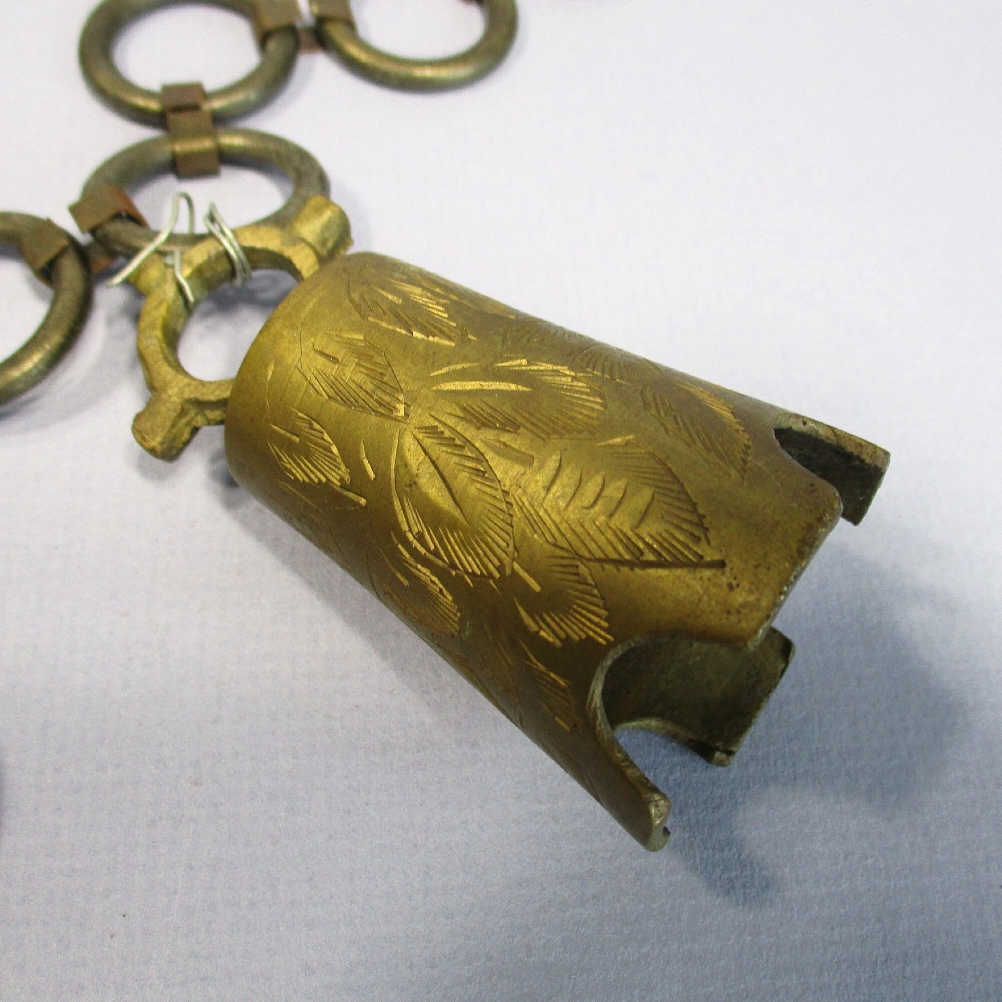 Vintage Etched Solid Brass Hanging Door Bells . 40 Metal Chain. Rustic ...