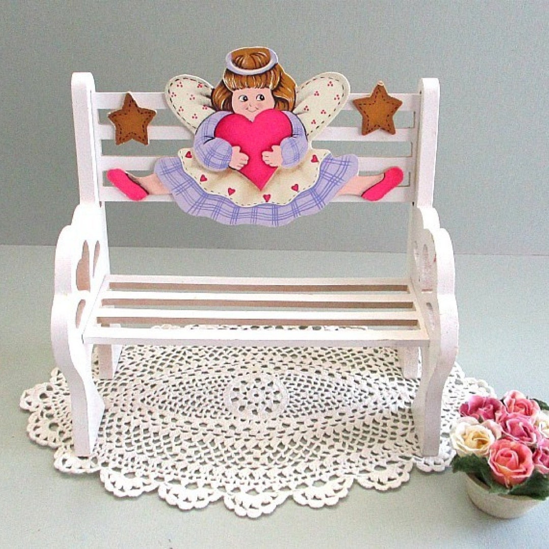 Miniature White Wood Doll Bench With Angel Motif - Baby Girl Room ...