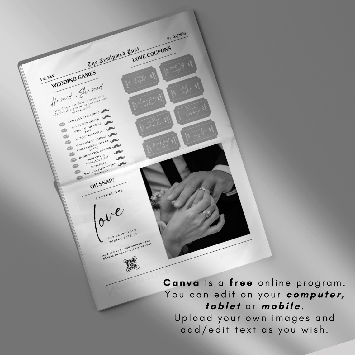 Folded Newspaper Wedding Program Template Editable Wedding Newspaper ...
