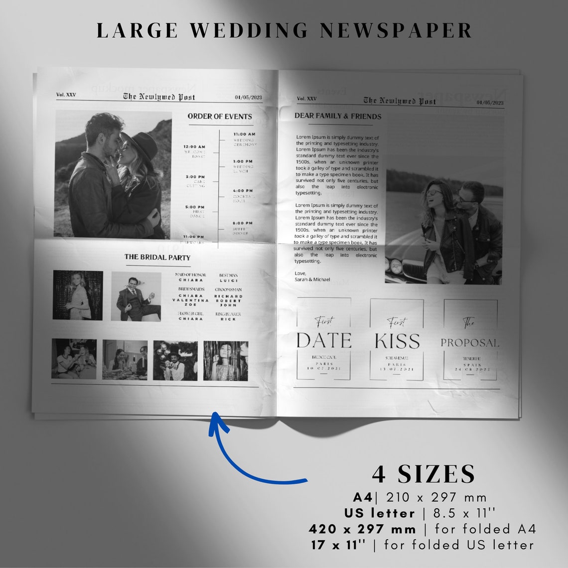 Folded Newspaper Wedding Program Template Editable Wedding Newspaper ...