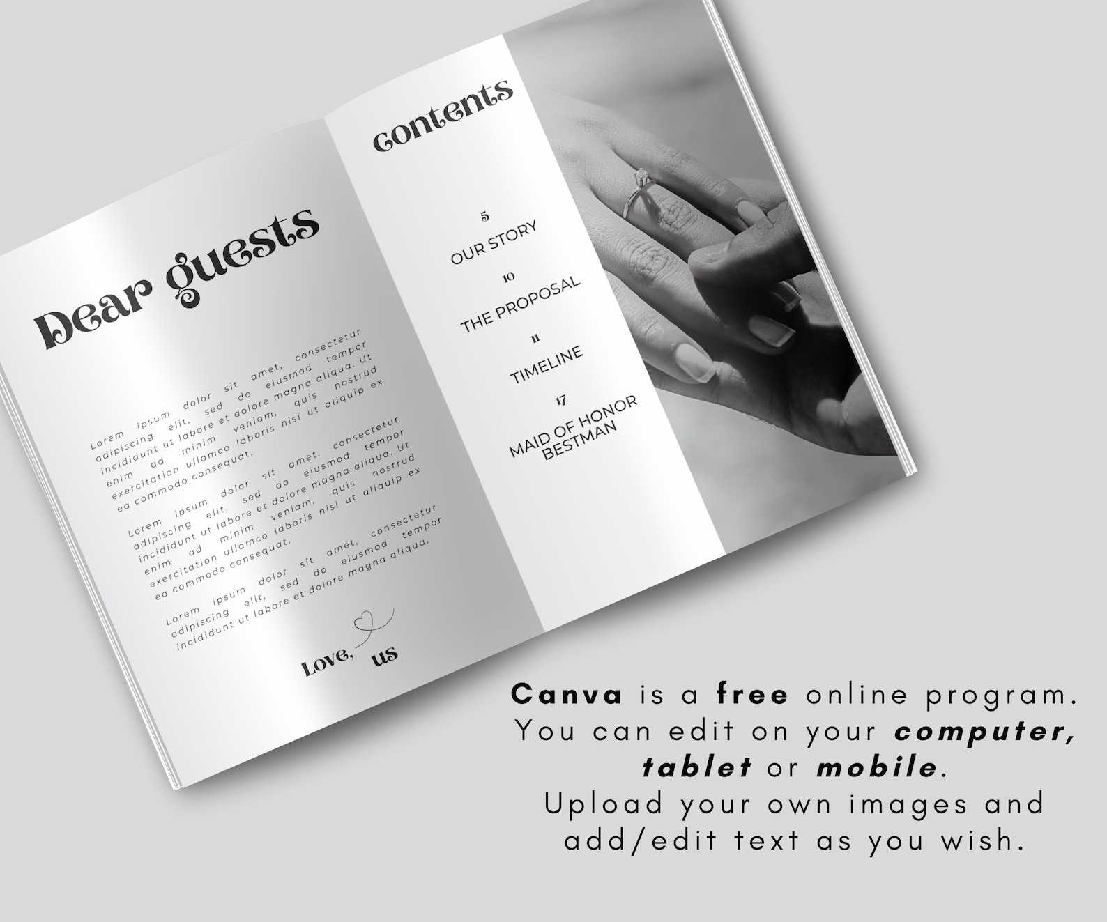 Wedding Program Magazine, Wedding Magazine Template Canva, Seating ...