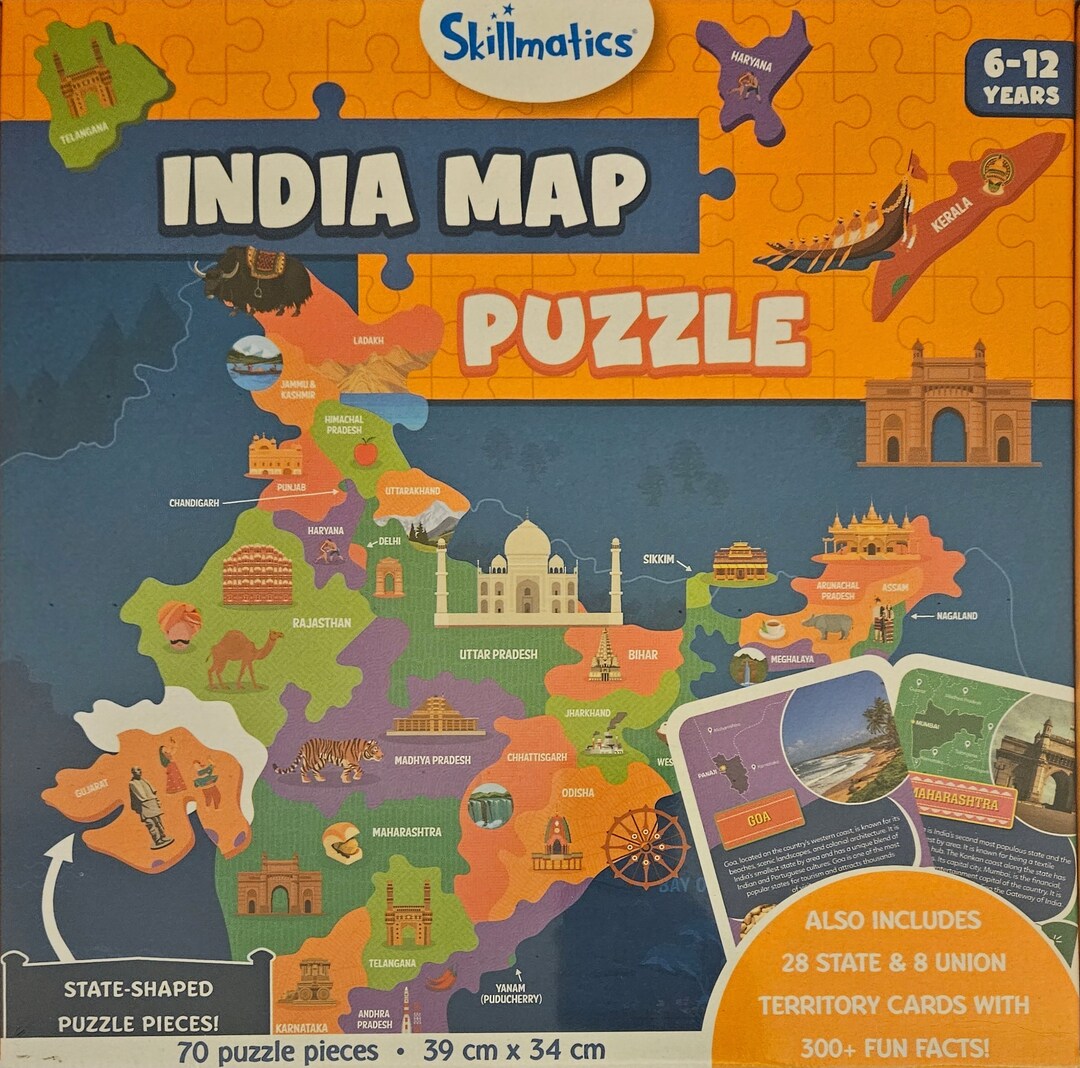 Skillmatics India Map Puzzle 70 Pieces, Educational Toy for Learning ...
