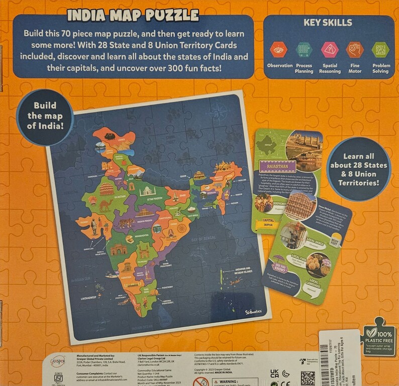 Skillmatics India Map Puzzle 70 Pieces, Educational Toy for Learning ...