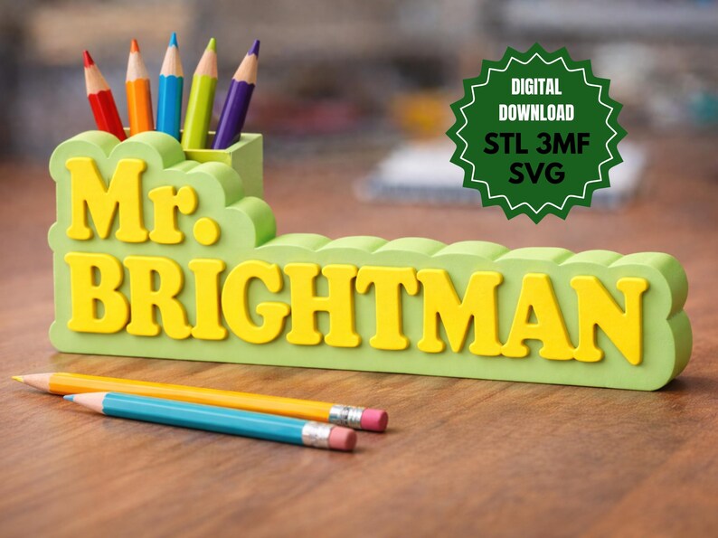 Teacher Desk Name Plate With Pencil Holder (digital Download) - Etsy