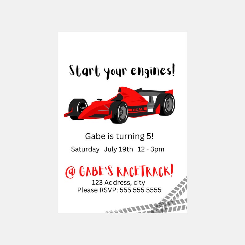 Boys Birthday Invitation, Race Car Theme, Race Car Party, Canva ...
