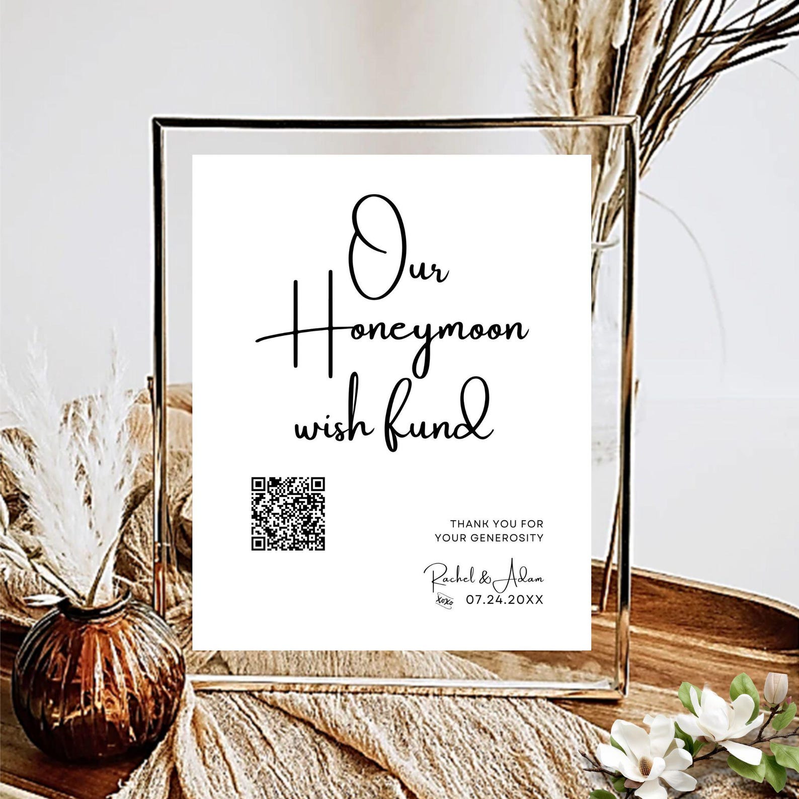 QR Code Our Honeymoon Fund Sign, Printable Template, Classy Modern ...