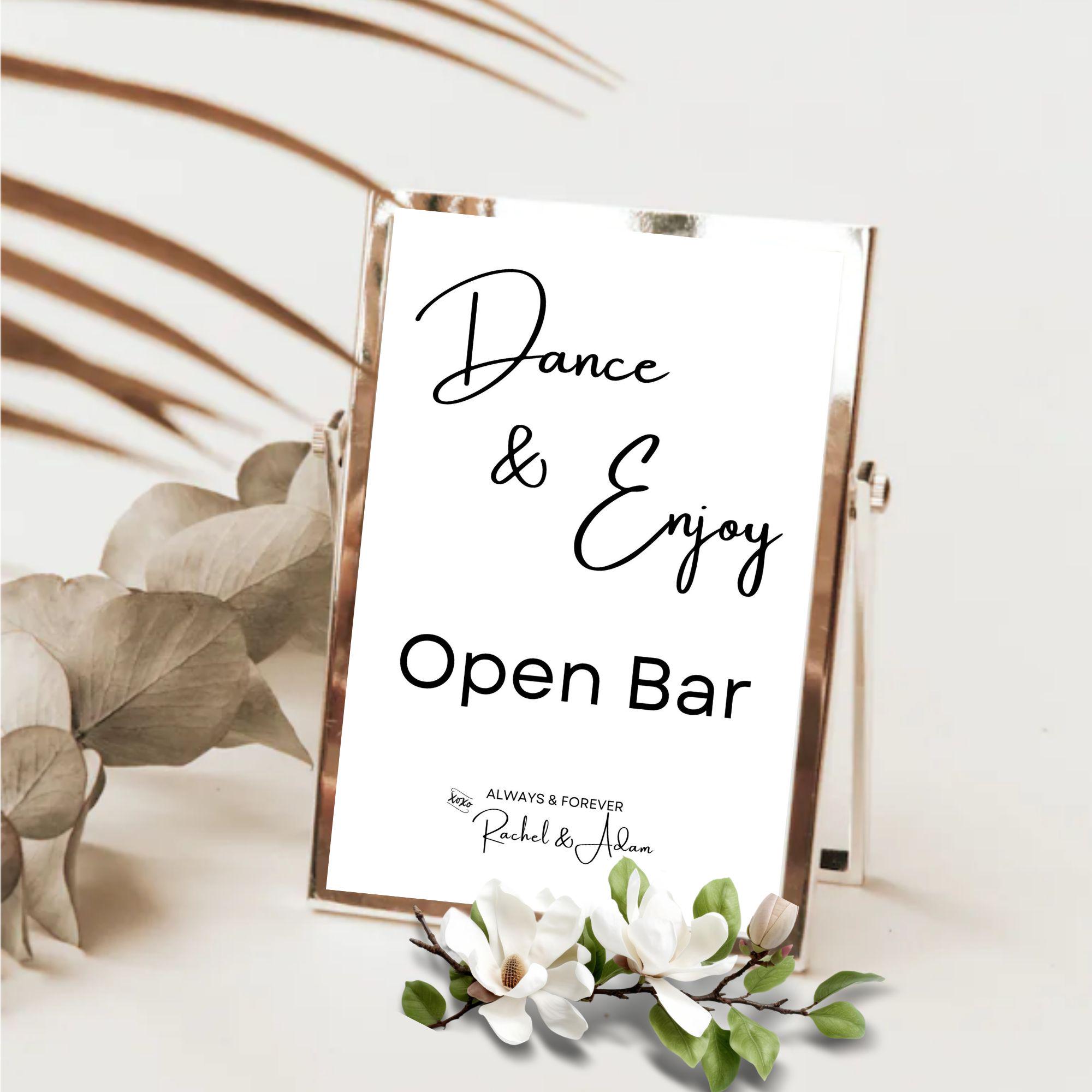Open Bar Sign, Editable Alcohol Drinks Signage, Simple Modern Bar Sign ...
