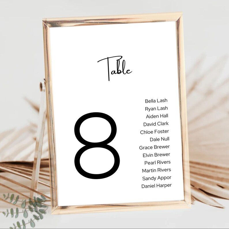 Wedding Table Numbers Sign and Names, Printable Table Number Reception ...
