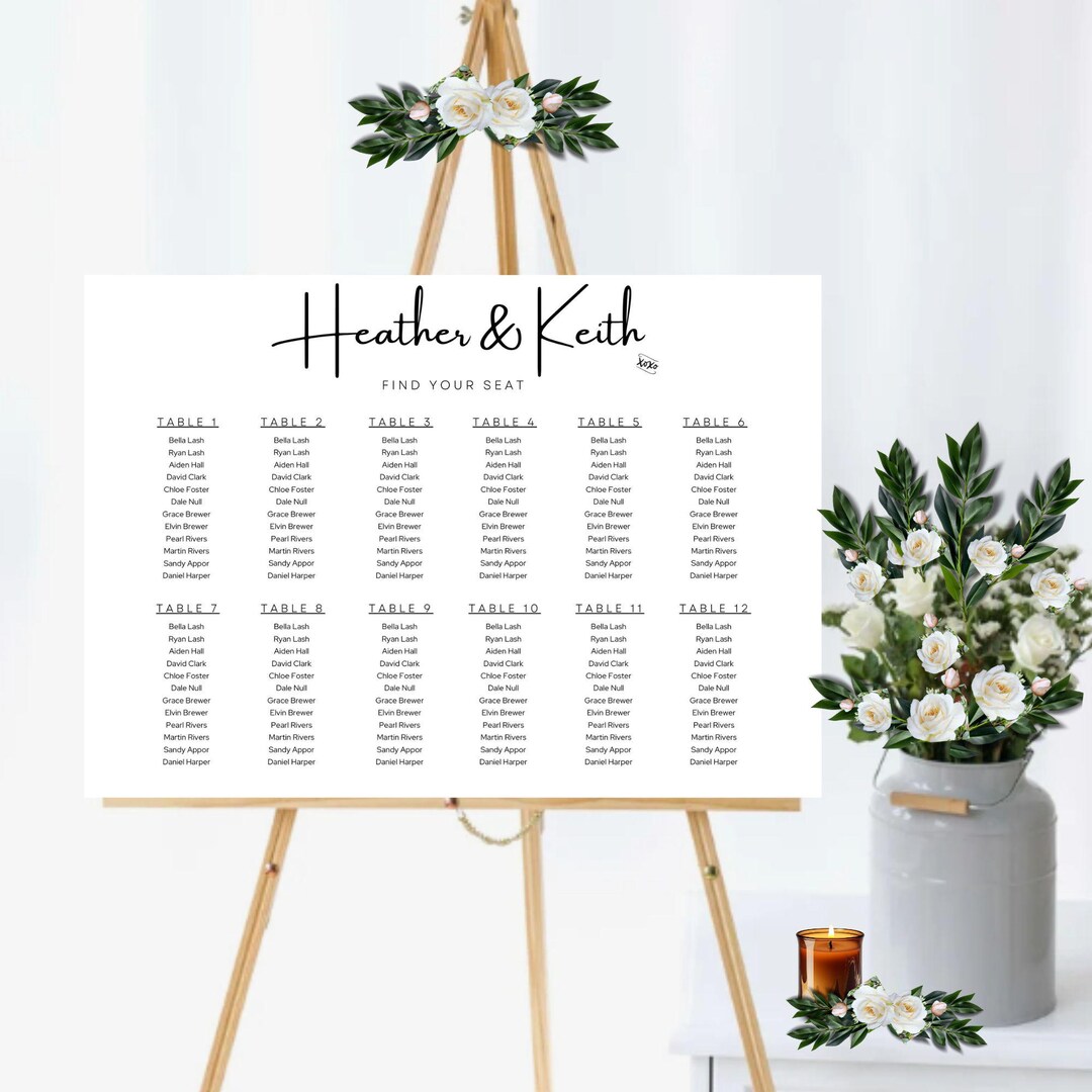 Minimalist Wedding Seating Chart Template, Modern Simple Wedding Plan ...