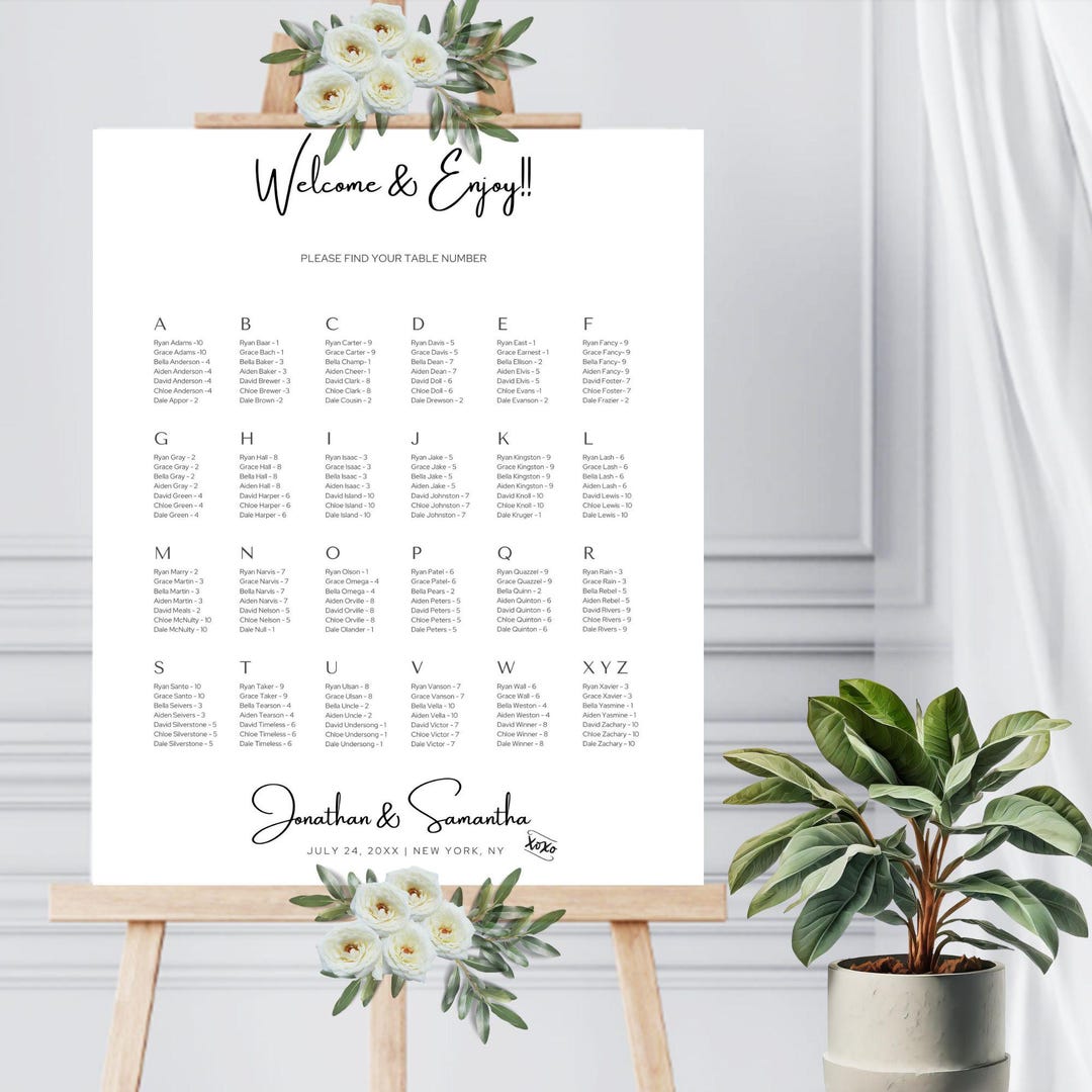 Minimalist Wedding Seating Chart Template, Modern Simple Wedding Plan ...